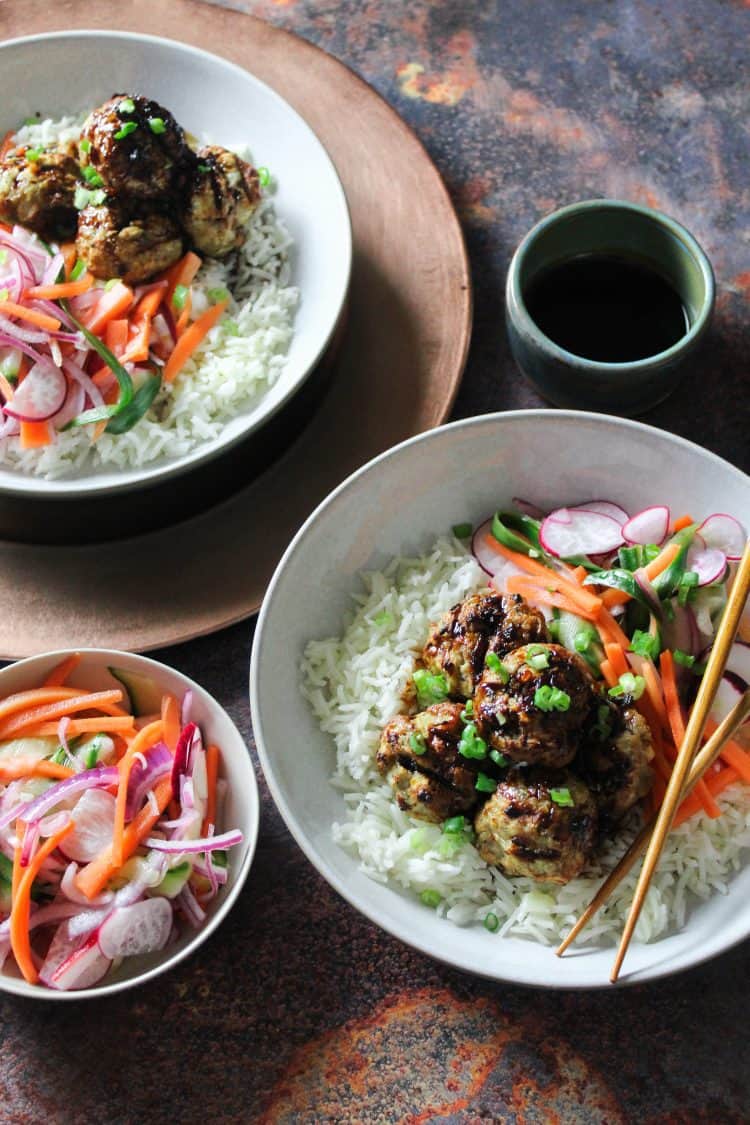 Pork Meatballs with Soy Glaze and Quick Pickled Slaw - Carrie's Kitchen