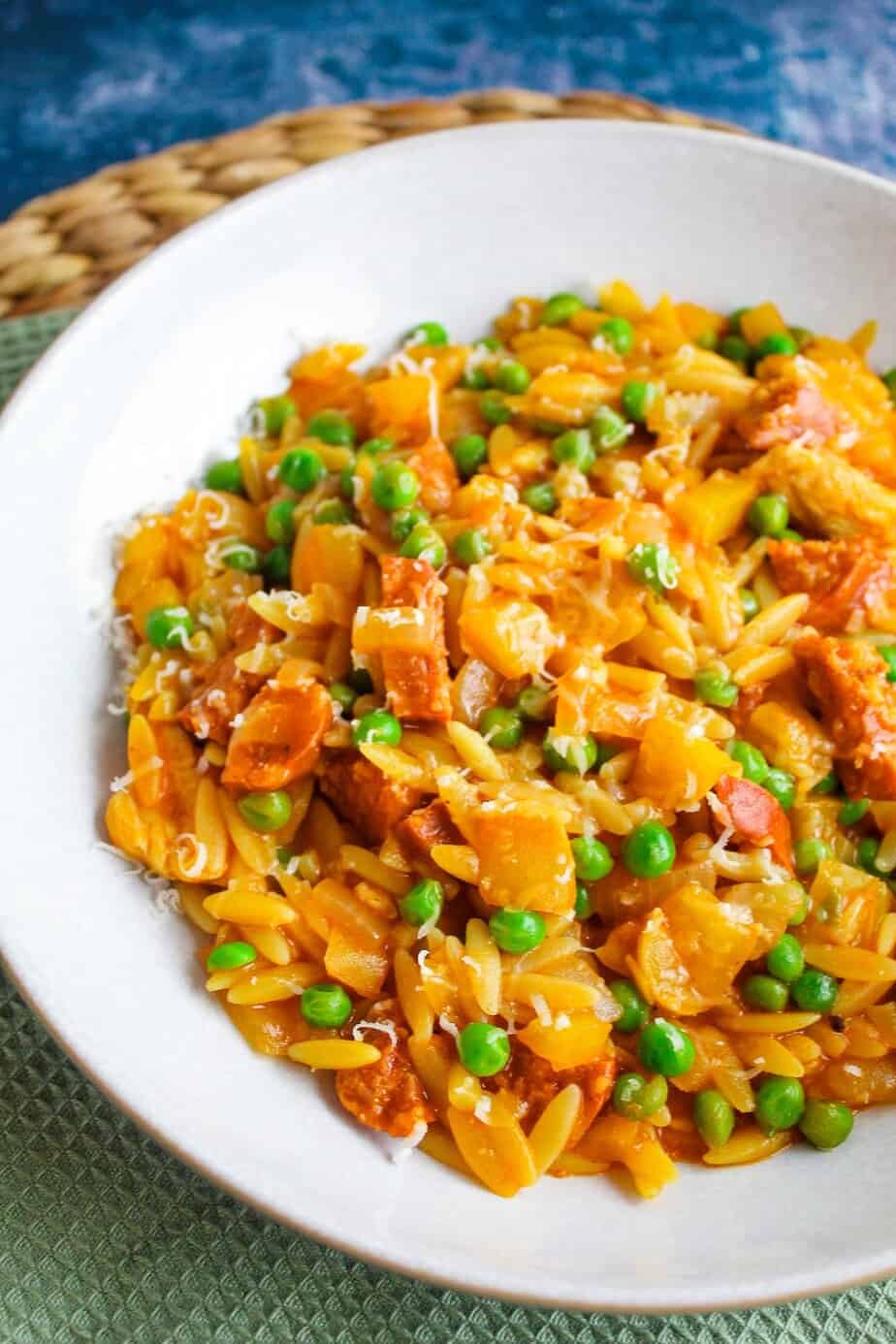 Chicken and Chorizo Orzo - Carrie's Kitchen